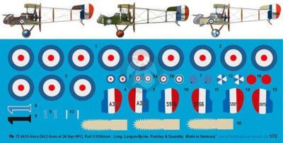 Peddinghaus 1/72 Airco DH.2 Markings British Aces from No.24 Sqn RFC ...