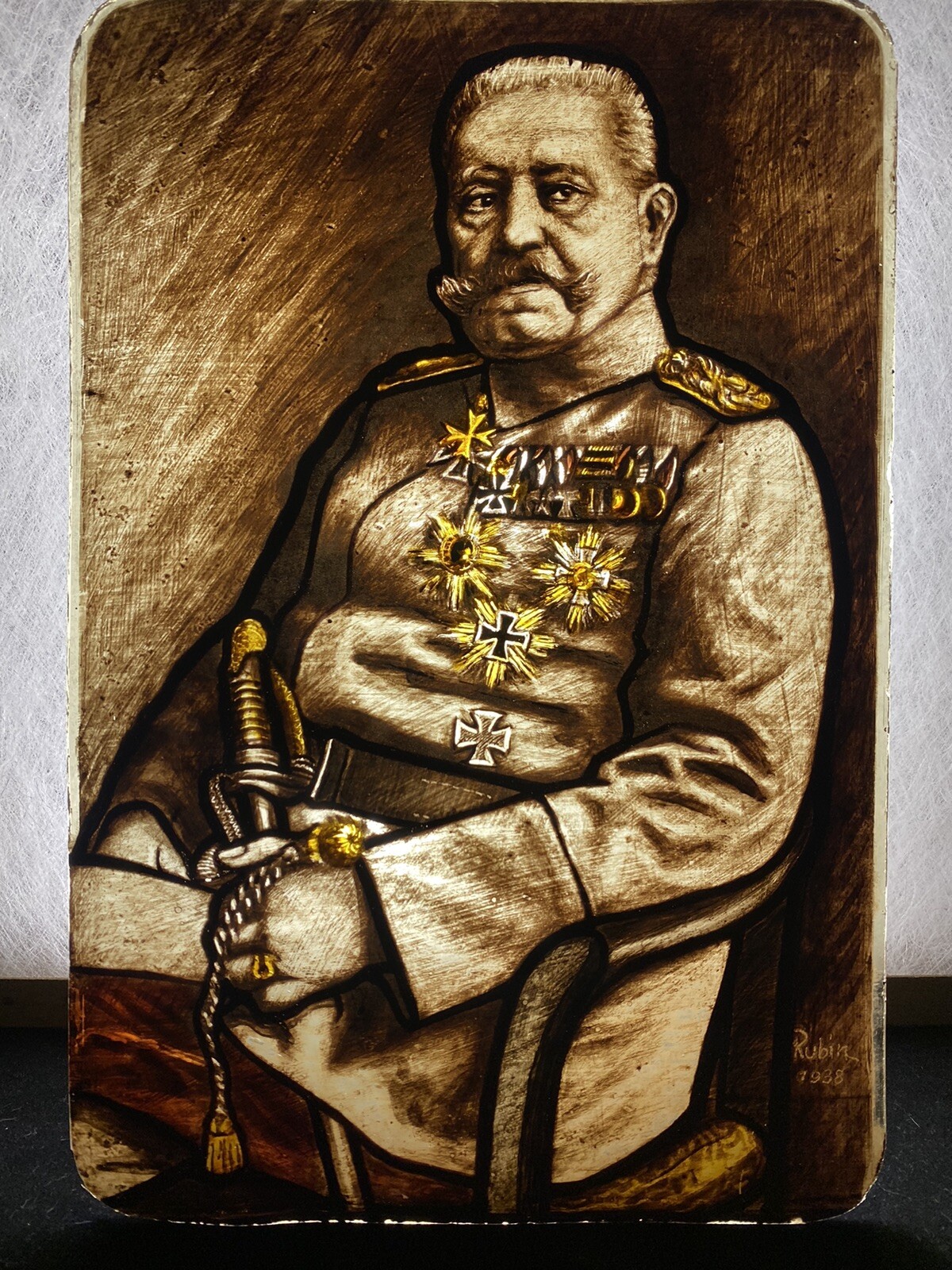 RARE ORIGINAL WW2 World War 2 German PAUL VON HINDENBURG Stained Glass ...