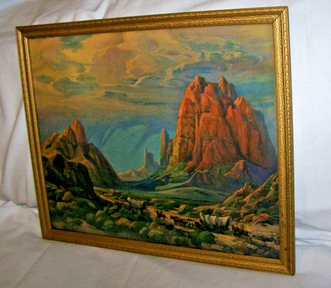 F.Grayson Sayre Print 'Wagon Train' 1930's 17 3/4" X 21 3/4" Signed ...