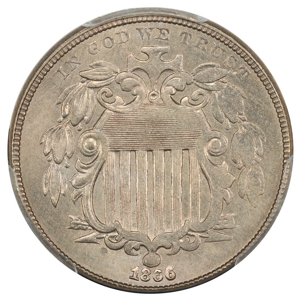 1866 5C PCGS MS62 (Rays, Minor Variety, RPD) - Shield Nickel - First ...