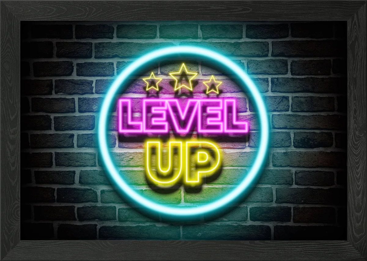 Level Up Neon Framed Wall Art Poster Canvas Print Picture | eBay