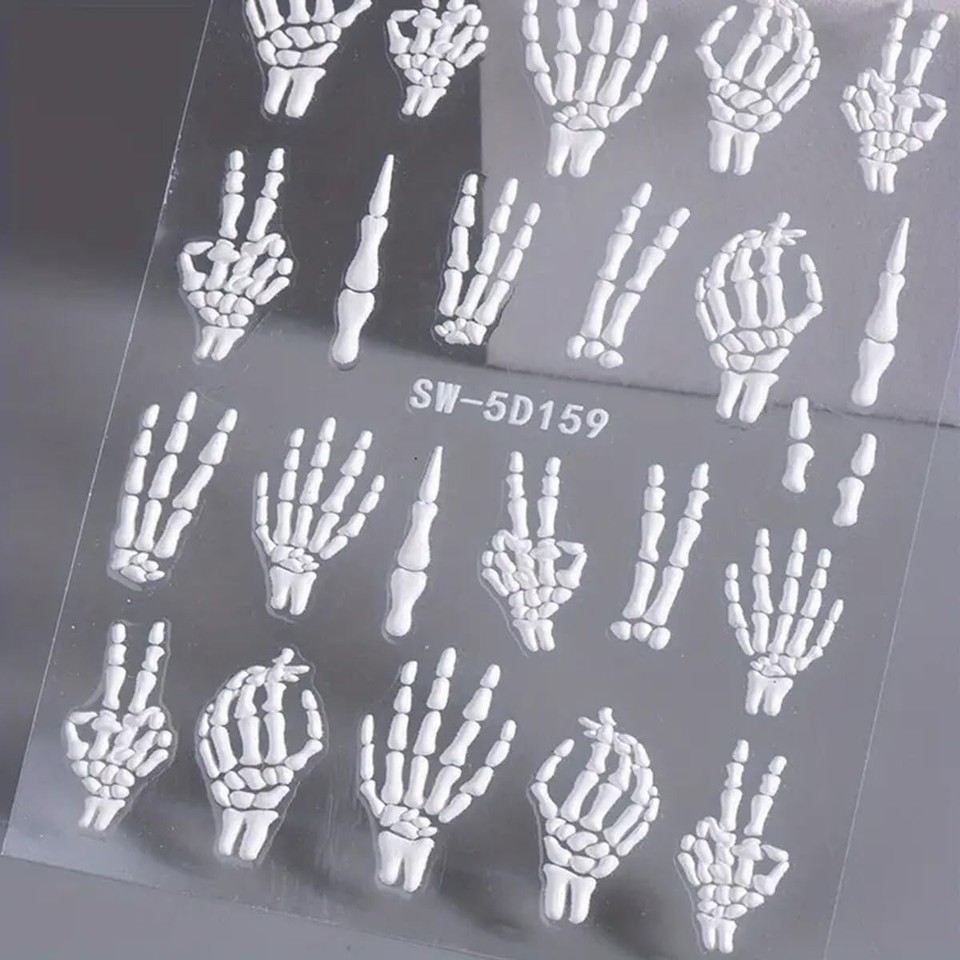 Halloween Nail Art Stickers Decals 5D Embossed Skeleton Nail Decals | eBay