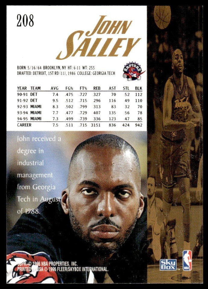 1995-96 SkyBox Premium John Salley Toronto Raptors #208 | eBay