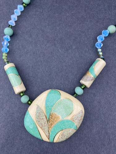 Artisan rhinestone and Bead Statement Necklace with Ceramic Slab ...
