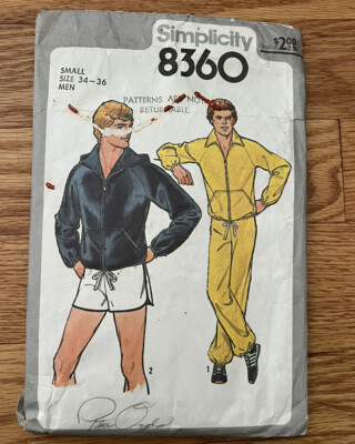 Simplicity 8360 Jogging Track Suit Jacket Pants Shorts Mens Small 34 36 ...