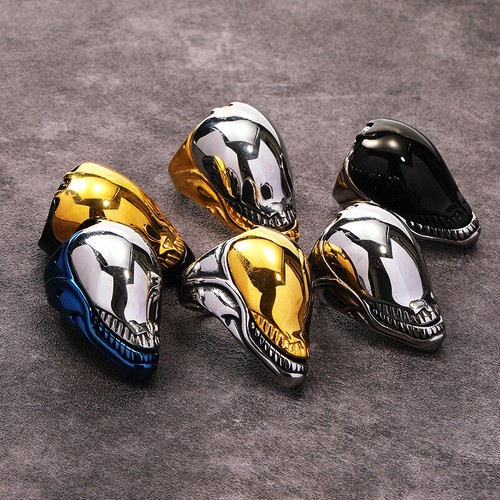 Gothic Openable Alien Skull Ring Stainless Steel Men's Skeleton Biker ...