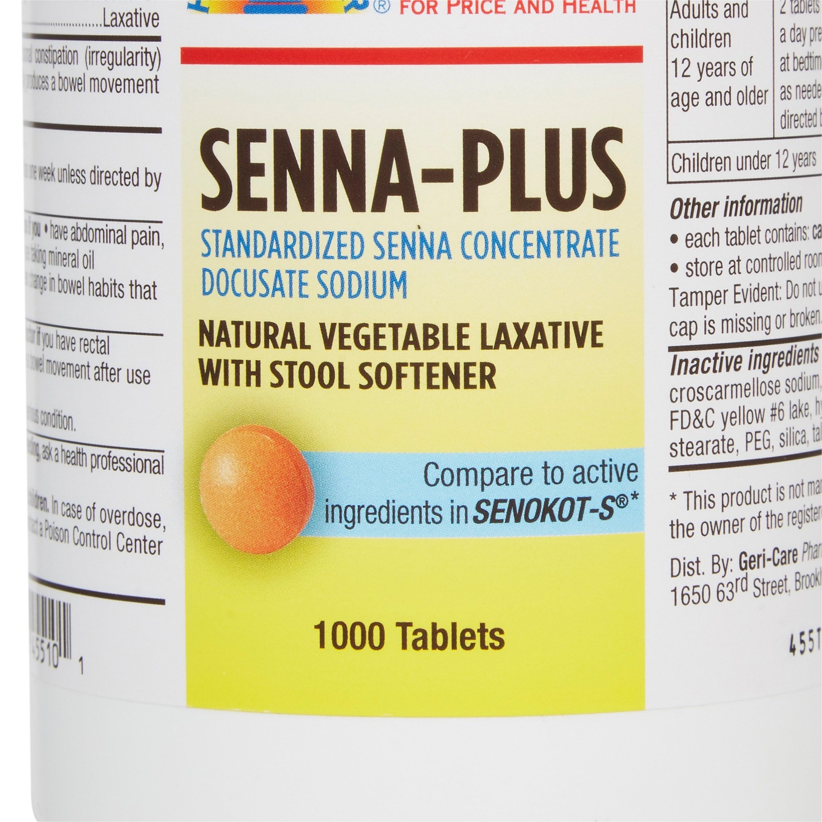 Geri-Care Senna Plus Tablet 455-10-HST 12 Bottles 1000 per Bottle | eBay