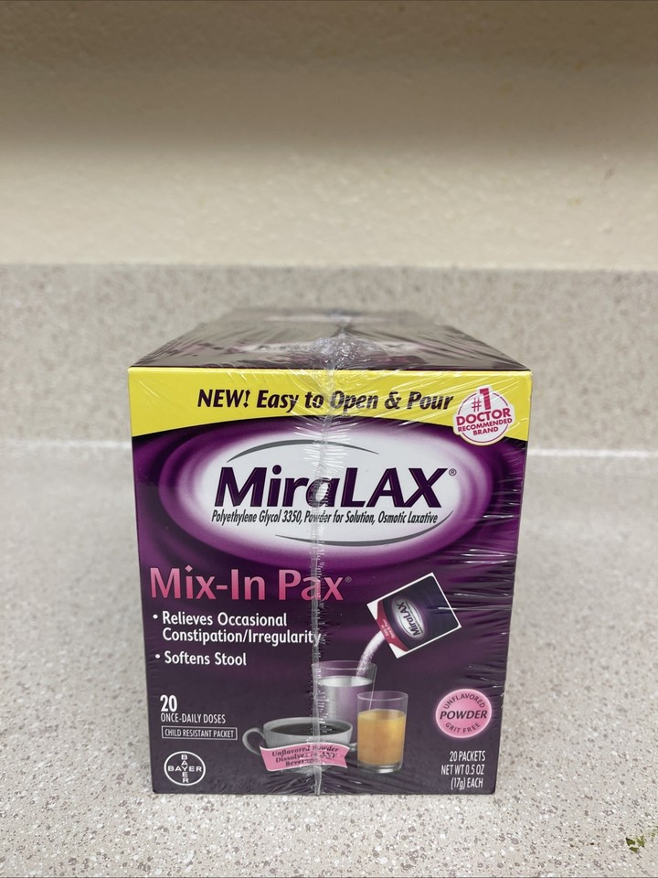 Miralax Mix-In-Pax Laxative Powder, Unflavored 0.5 oz 20 Ct ea = 40 ...