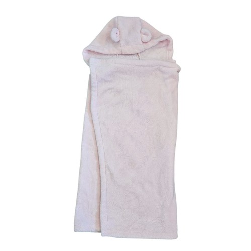 Absorba Light Pink Hooded Teddy Bear Ear Baby Girl Blanket Wrap Plush ...