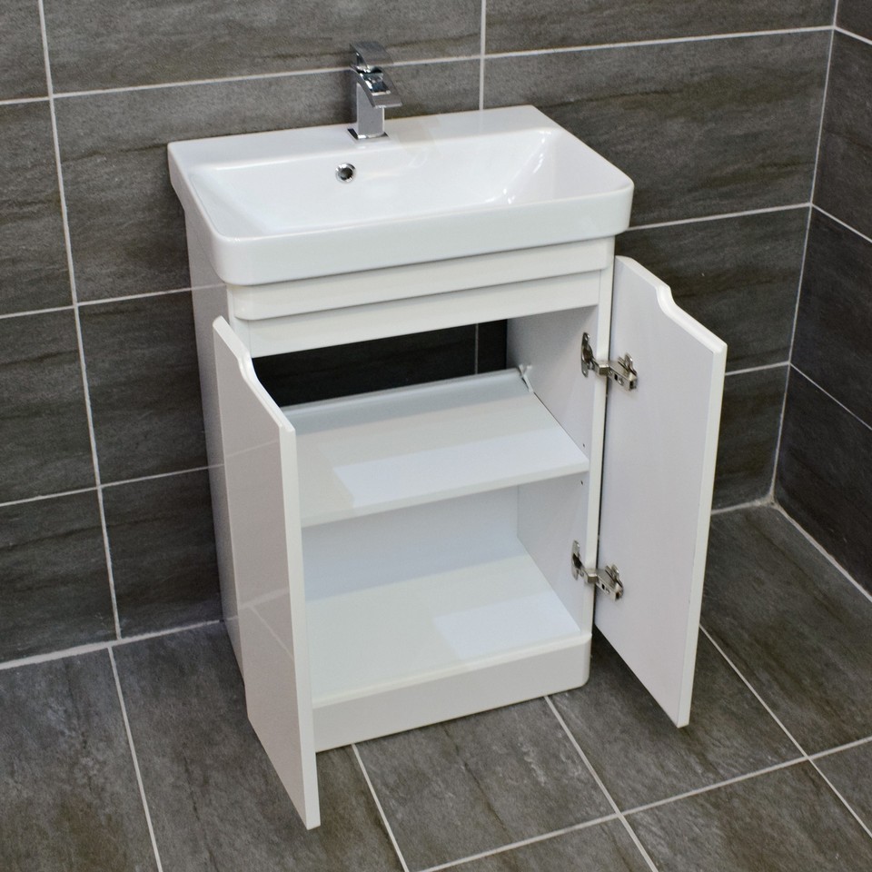 Rio 550 or 700mm White Gloss Vanity Unit Inc Basin Sink Handleless ...