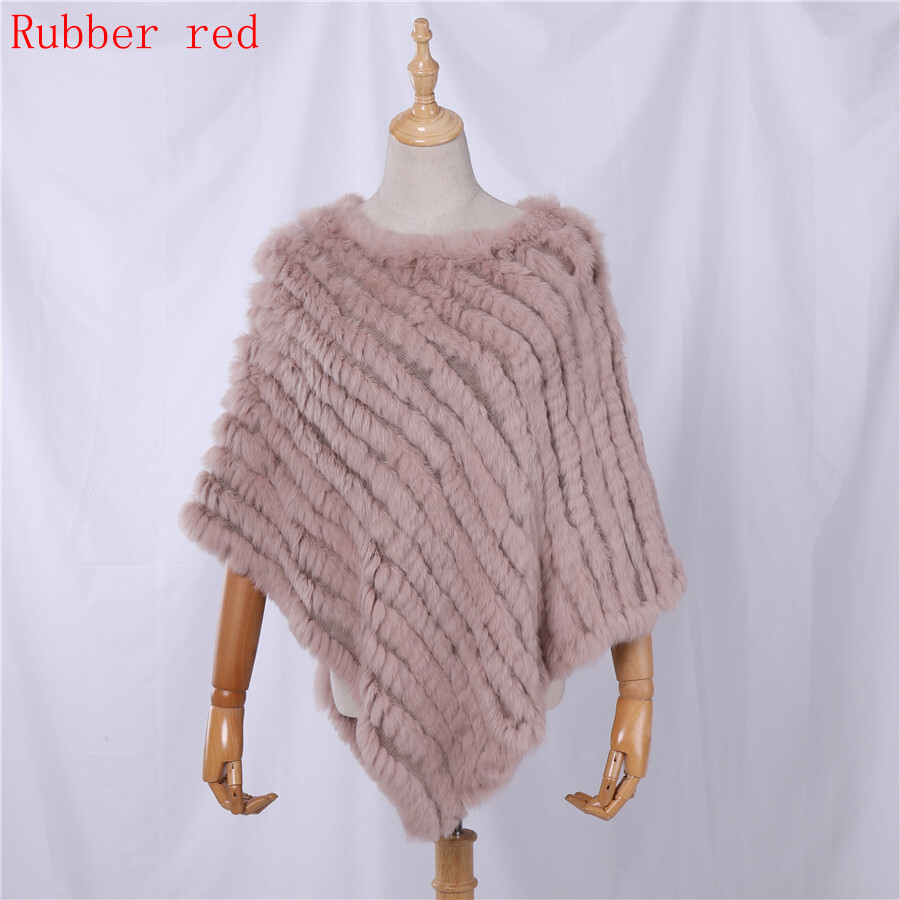 Lady Real Rabbit Fur Poncho Women Fashion Knitted Shawl Natural Fur Top ...