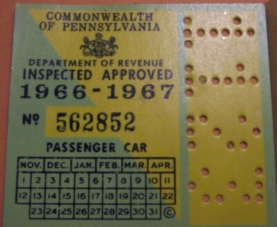 Vintage Original 1966 - 1967 PA Pennsylvania Inspection Sticker Old ...