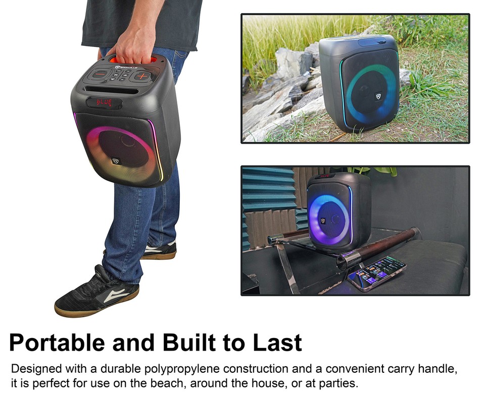 Rockville ROCKBOX PRO V2 6.5" 150w Portable LED Party Bluetooth Speaker ...