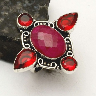 Simulated Ruby Garnet Gemstone Handmade Ring Jewelry Gift US Size-8.75 ...