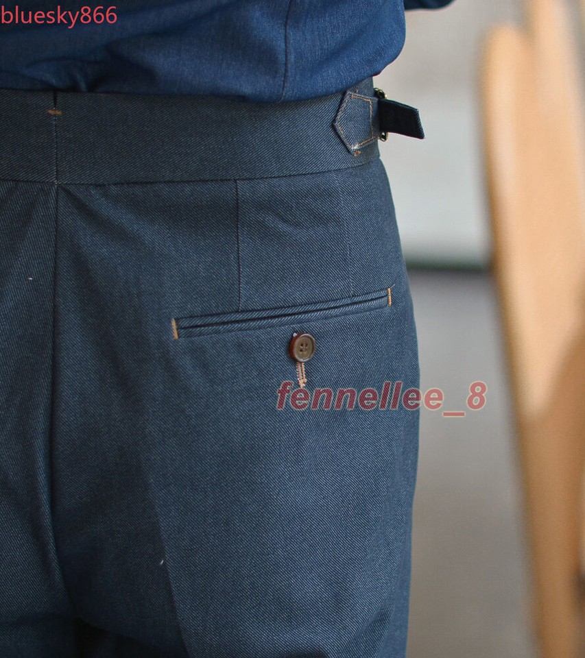 Italian Neapolitan High Waist Men Retro Denim Straight Ninth Trousers ...