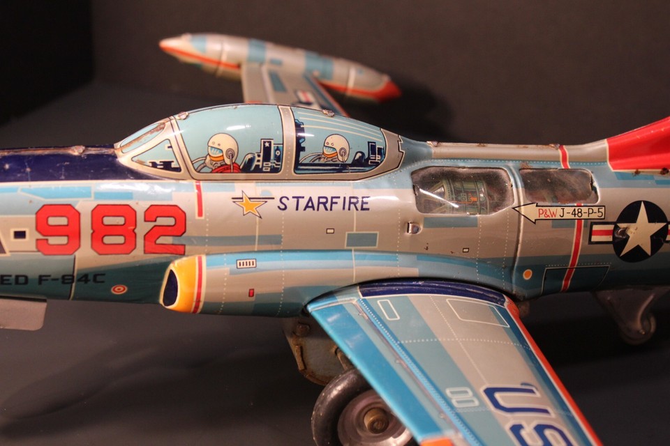 STARFIRE FA-982 1950s TOY JET PLANE TIN FRICTION 16 3/4" FUSELAGE ...