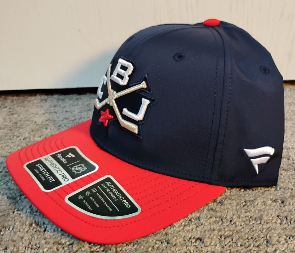 Colombus Blue Jackets Hat Blue Red Authentic Pro Stretch Fit Size L/XL ...