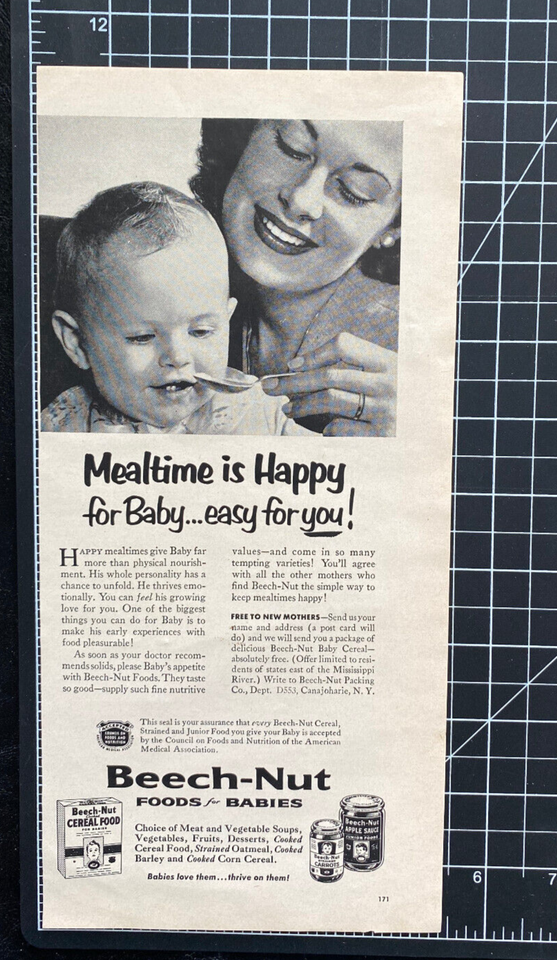 Beech Nut Baby Food Mom Feeding Baby Happy Canajoharie NY Vintage Print ...
