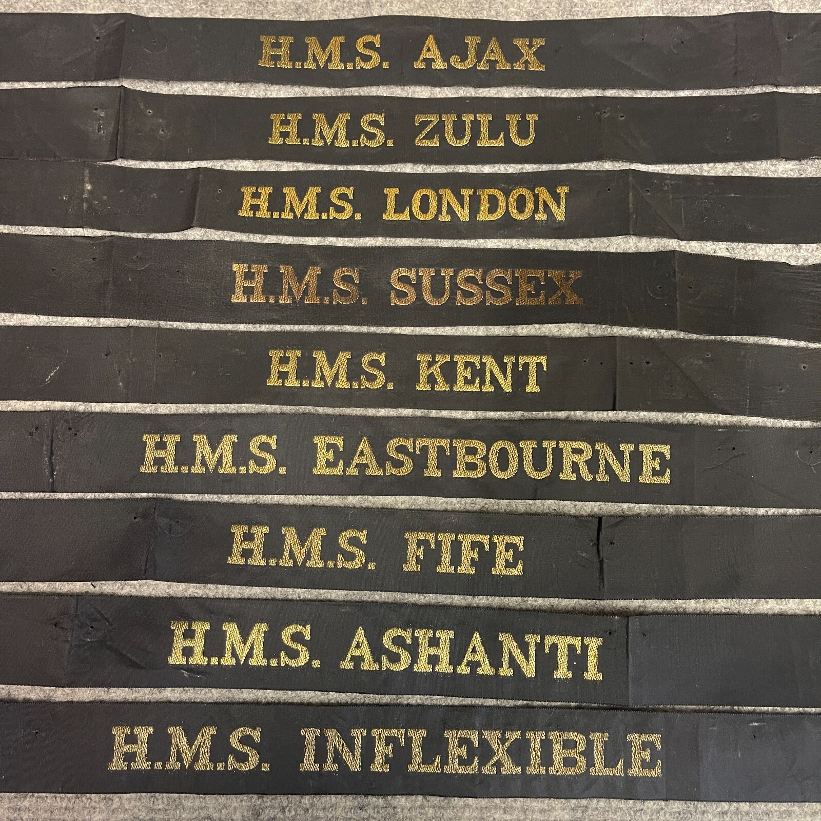 ROYAL NAVY SURPLUS ISSUE WOVEN CAP HAT TALLIES, BLACK WITH GOLD TEXT ...