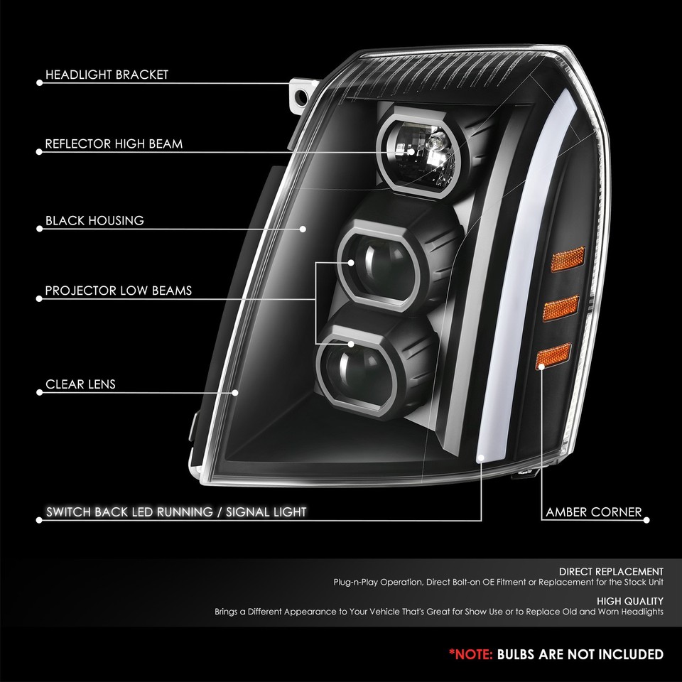 For 2007-2014 Cadillac Escalade ESV EXT Black/Clear LED Switchback ...