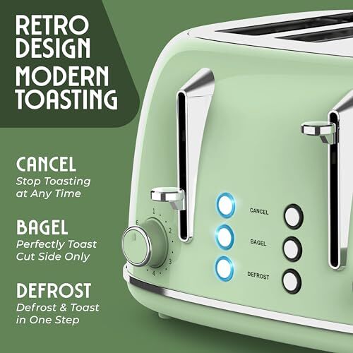 Mueller Retro Toaster 4 Slice with Extra Wide Slots Bagel, Defrost, and ...