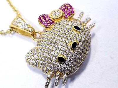 2 Ct Round Cut Lab Created Diamond Hello Kitty Pendant 14K Yellow Gold ...