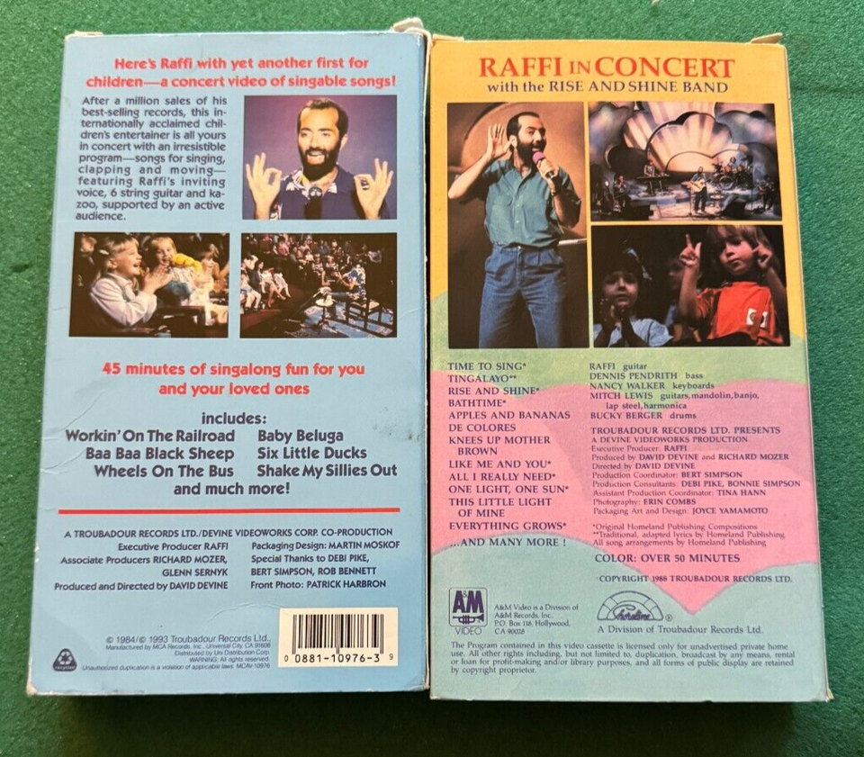 Raffi in Concert + Young Children's Concert 2 VHS ++ FREE DVDs ...