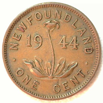 1944 C Newfoundland Canada One Cent Coin Very Fine Circulated 1c ...