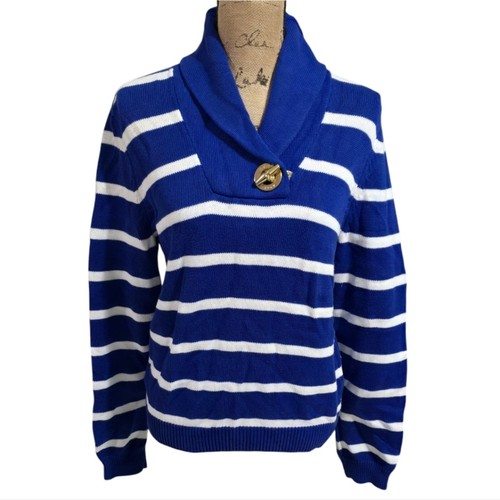Ralph Lauren Blue and White Striped Cowl neck Nautical Sweater Size ...