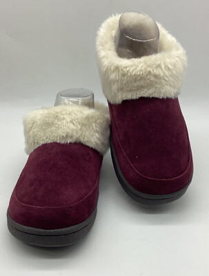 Clarks Scuff Burgundy Clog Warm Cozy Indoor Outdoor Plush Mules Sz 10M ...