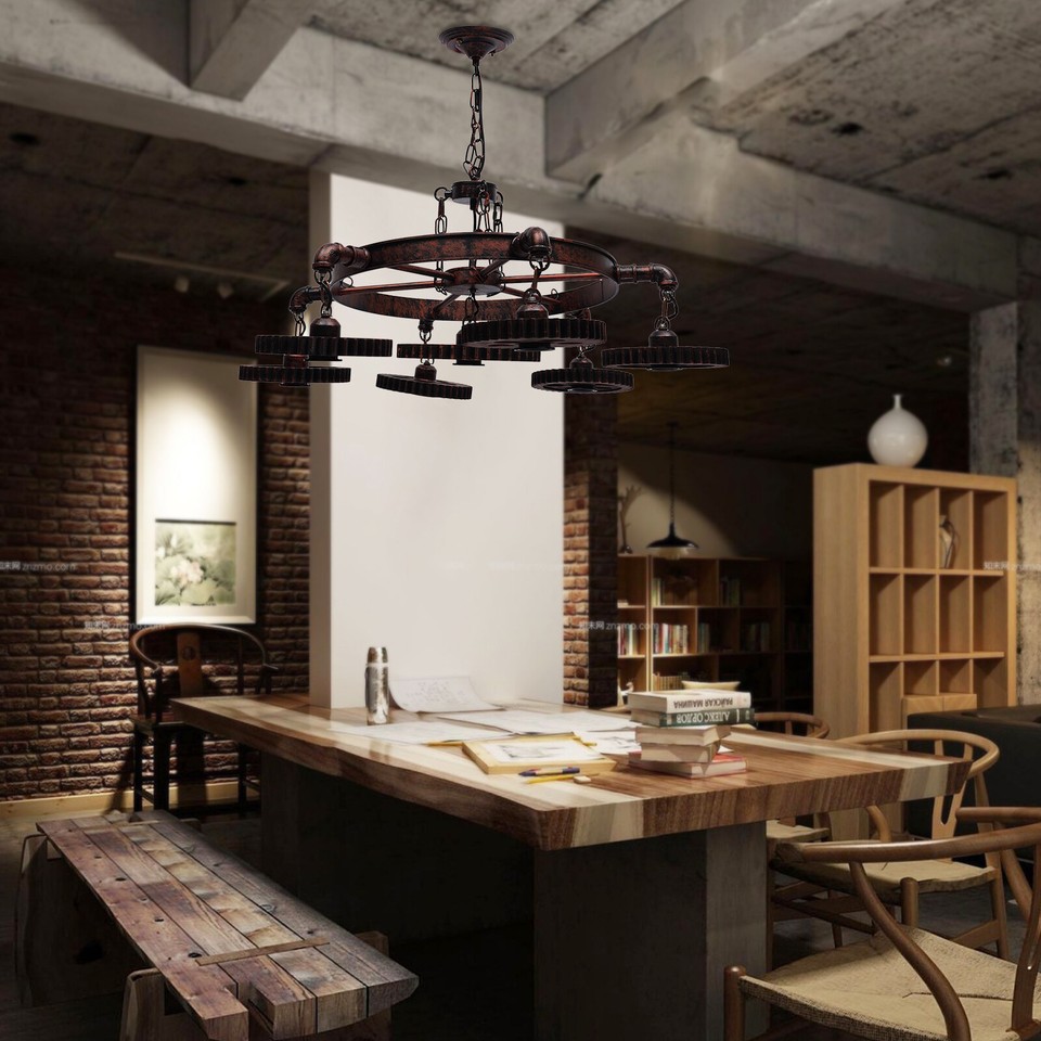 Antique E27 Hanging Iron Light Fixture Lamp 7-Heads Lights Steampunk ...