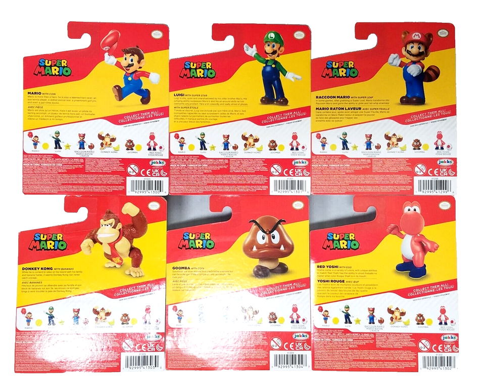 Super Mario Action Figure Set of 6 Donkey Kong Red Yoshi Raccoon Mario ...