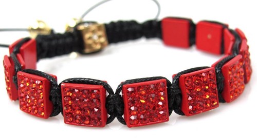 Mens Womens Red Rhinestone Pave Square Bead Cuff Bracelet Adjustable | eBay