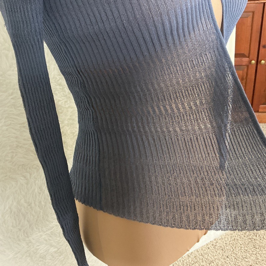 Vintage 90s Giorgio Armani Blue Ribbed Mesh Single Button Cardigan ...