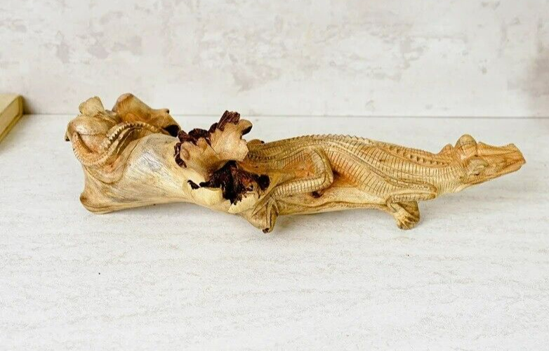 Wooden Crocodile Sculpture, Decor, Ornament, Gift for Dad, Wood Carving ...