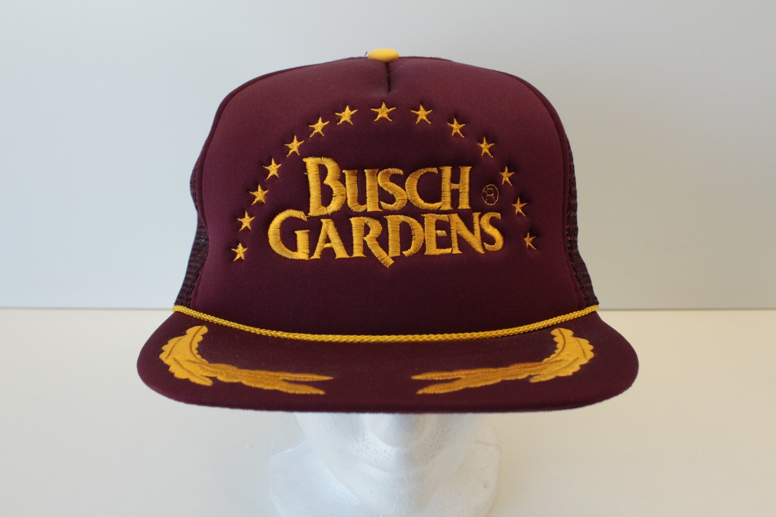 Vintage Busch Gardens Hat Trucker Mesh Maroon Gold La… - Gem