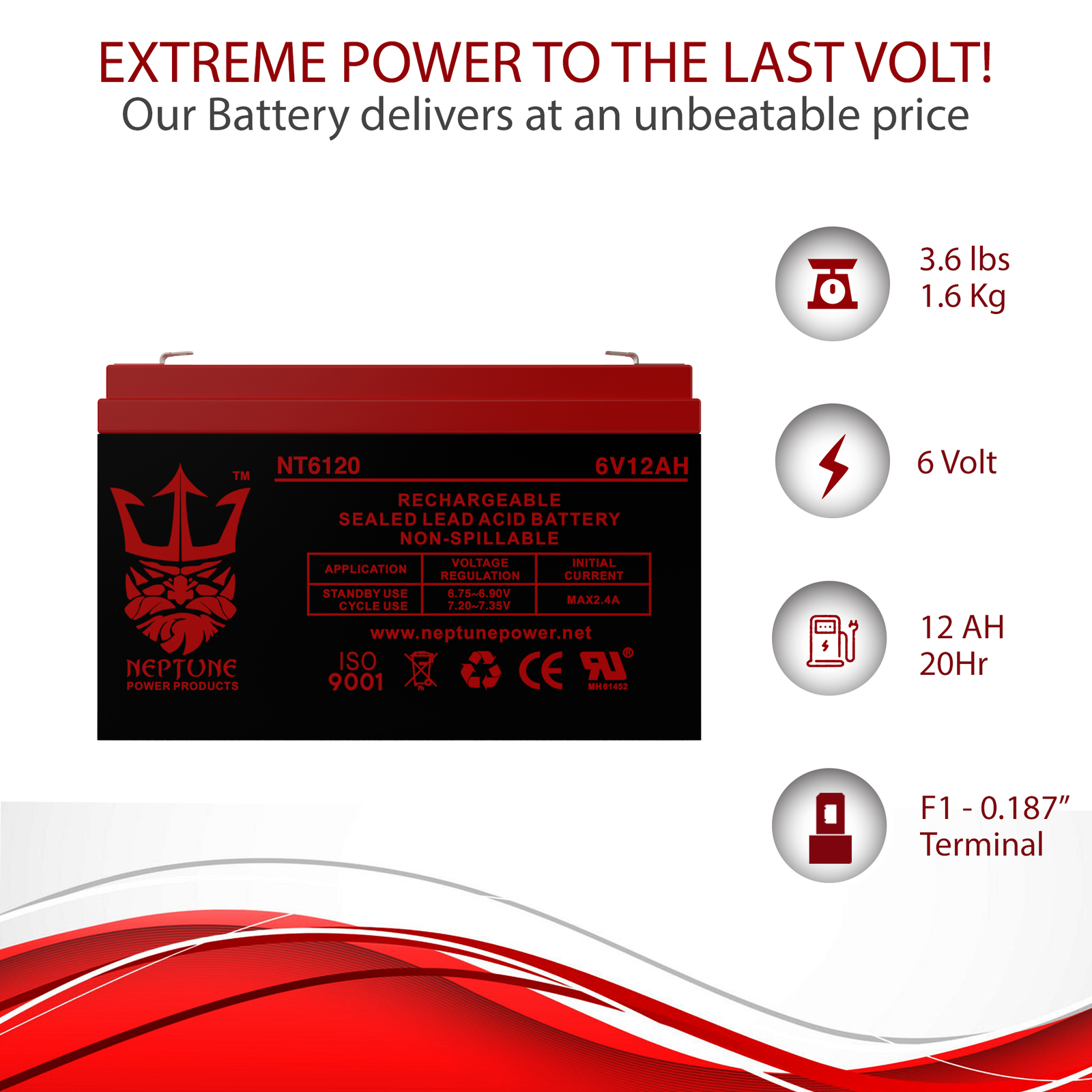 2 Neptune Power 6V 12Ah 6 Volt 12 amp hour Sealed Lead Acid Batteries ...