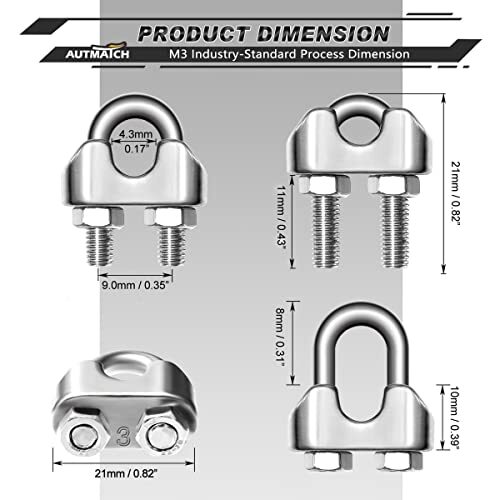 1/8 Inch M3 Wire Rope Cable Clip Clamp 304 Stainless Steel U Bolt ...