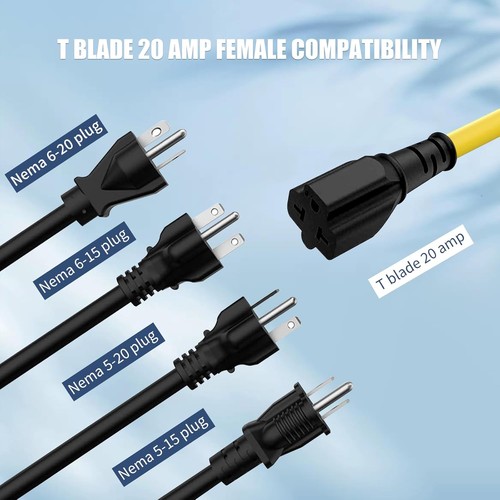 12AWG Heavy-Duty Adapter Cord 1FT/32CM Nema 5-15P to 5-20R/6-15R/6-20R ...