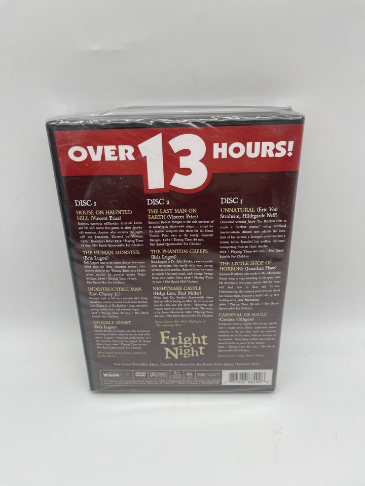 FRIGHT NIGHT DVD 10 Movies 13 Hours Of Horror Vincent Price Bela Lugosi ...