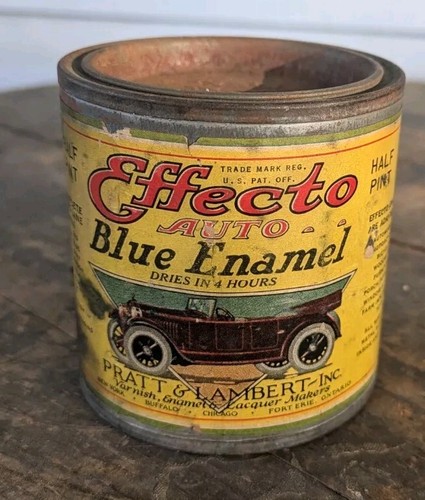 Antique Effecto Auto Blue Enamel Pratt And Lambert Inc Paper Label Can ...