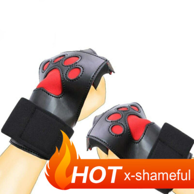 Pu Leather Padded Handcuffs Puppy Play Paw Mittens Bondage Headgear for ...
