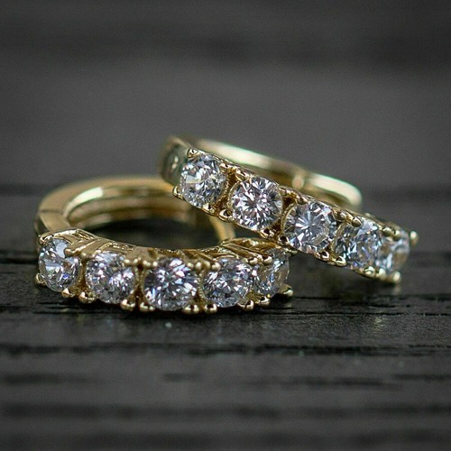 2.00Ct Round Cut Lab-Created Diamond Huggie Hoop Earrings 14K Yellow ...