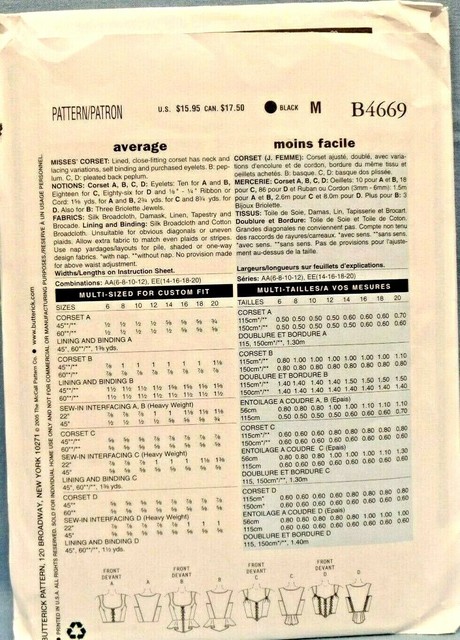 Lined Laced Corset Pattern Butterick Making History 4669 B4669 6-12 ...