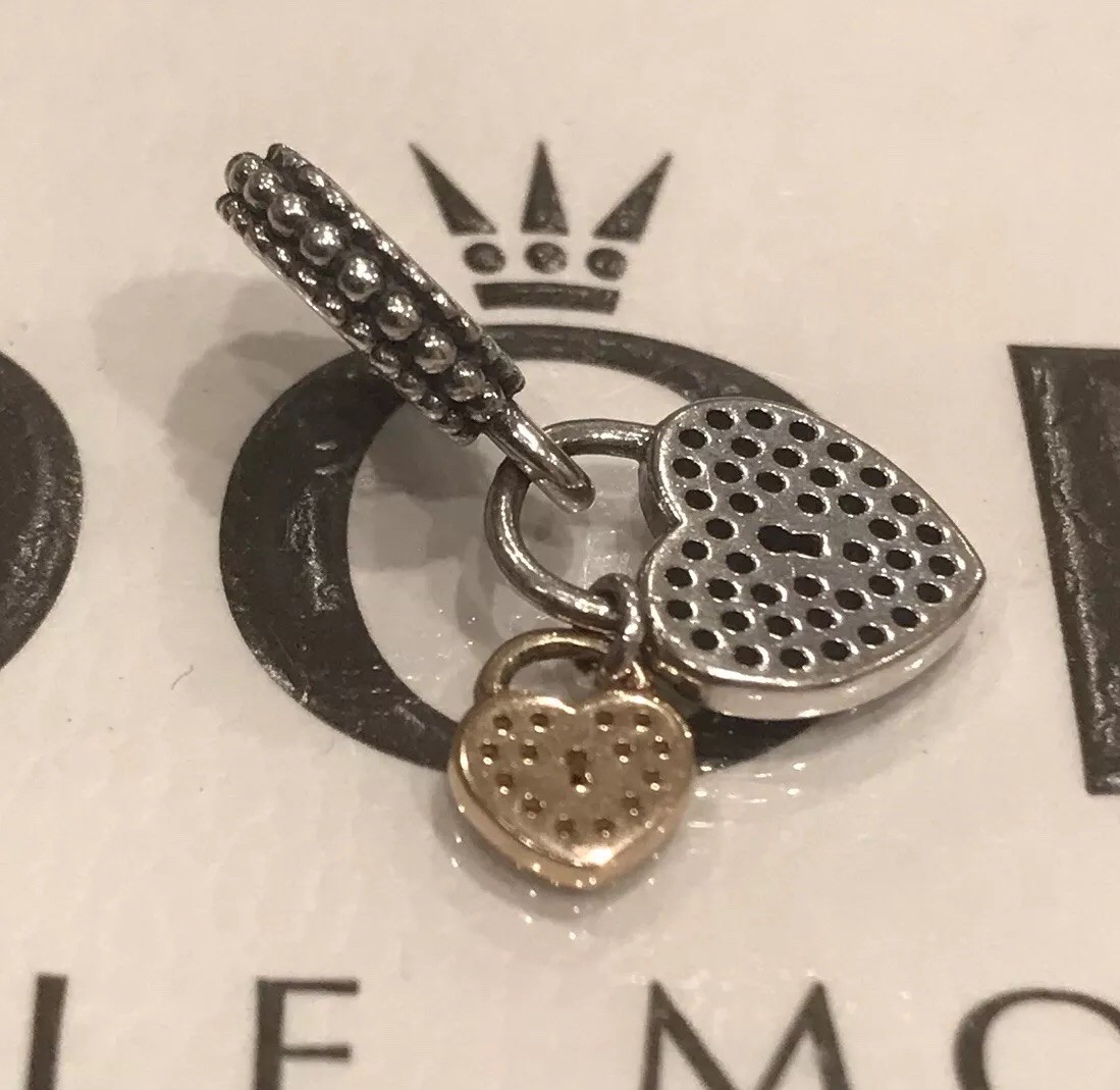 Authentic Pandora Love Locks Hanging Heart Pandora Two Tone & Clear CZ ...