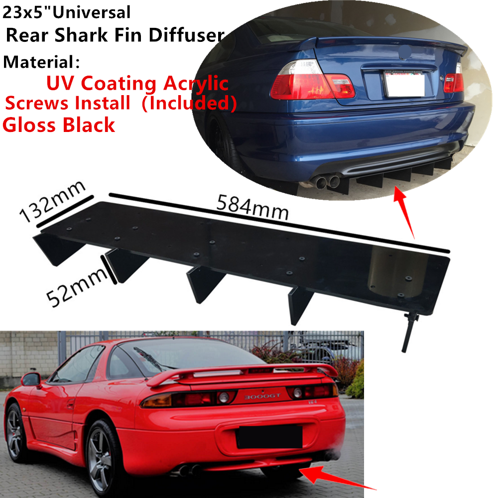 23x5" Universal Rear Diffuser Spoiler Lip Shark Fin Fit For Mitsubishi ...