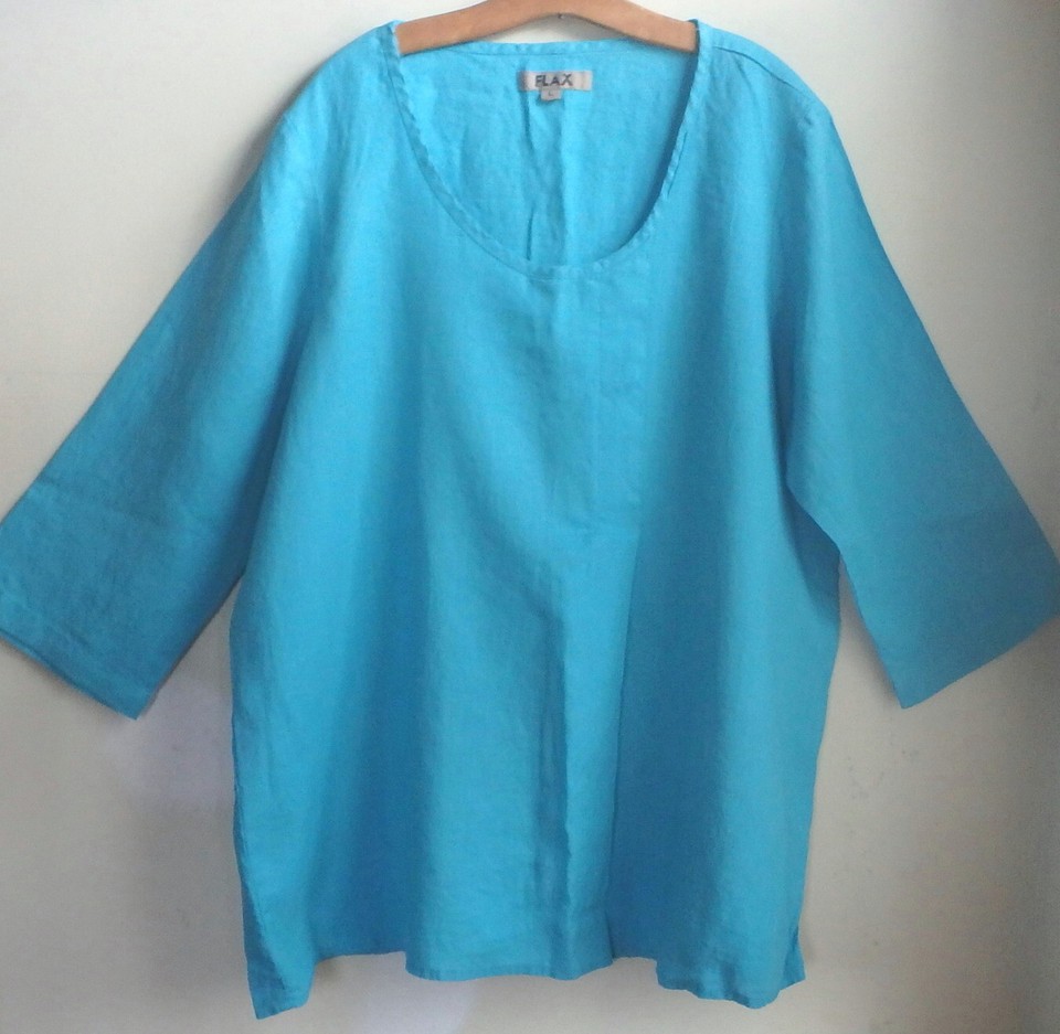 FLAX Designs LINEN Tucked Tunic 1G & 2G & 3G NWT Tunic AQUAMARINE | eBay