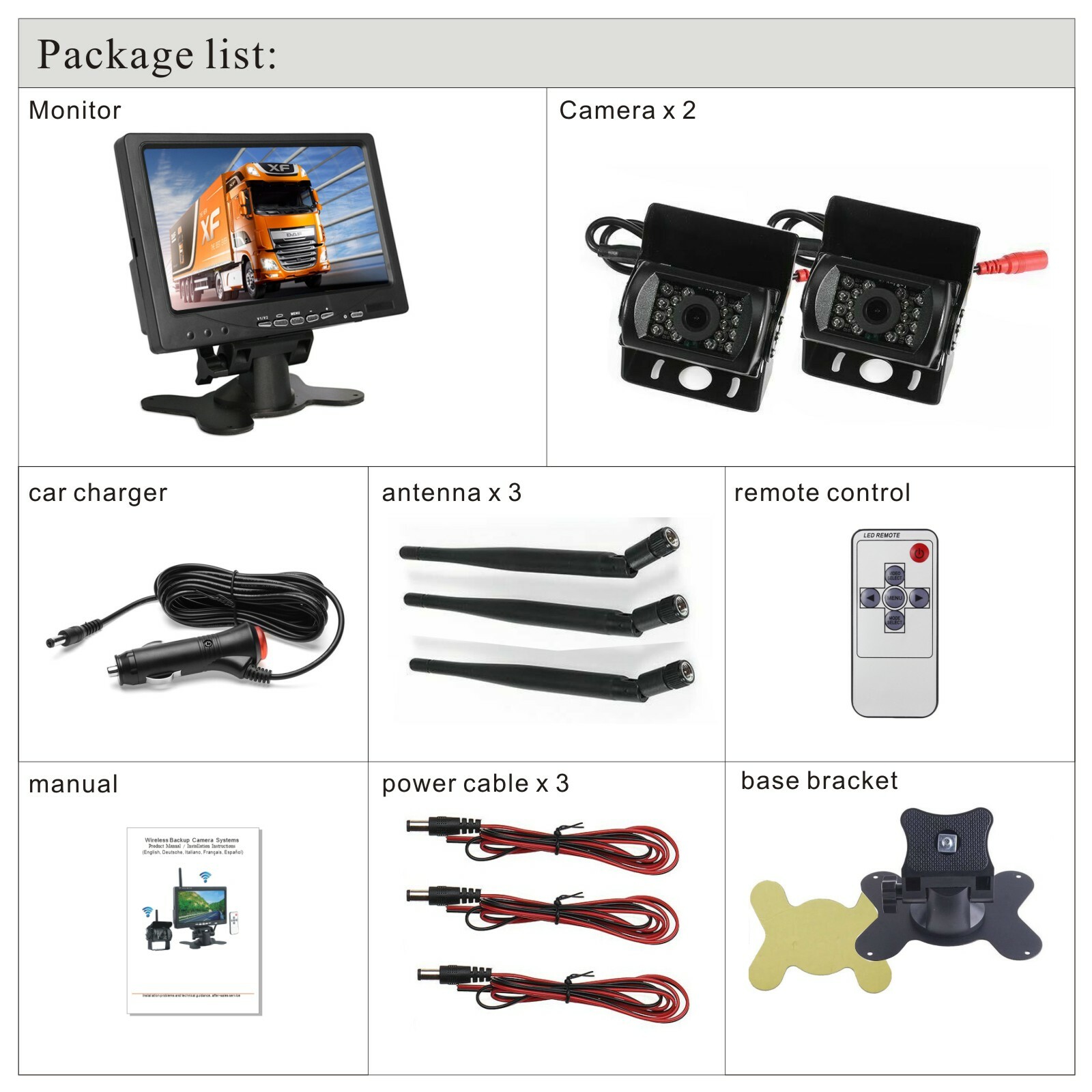 Truck Caravan Bus Car Wireless Dual Rear View Backup Camera 7" LCD ...