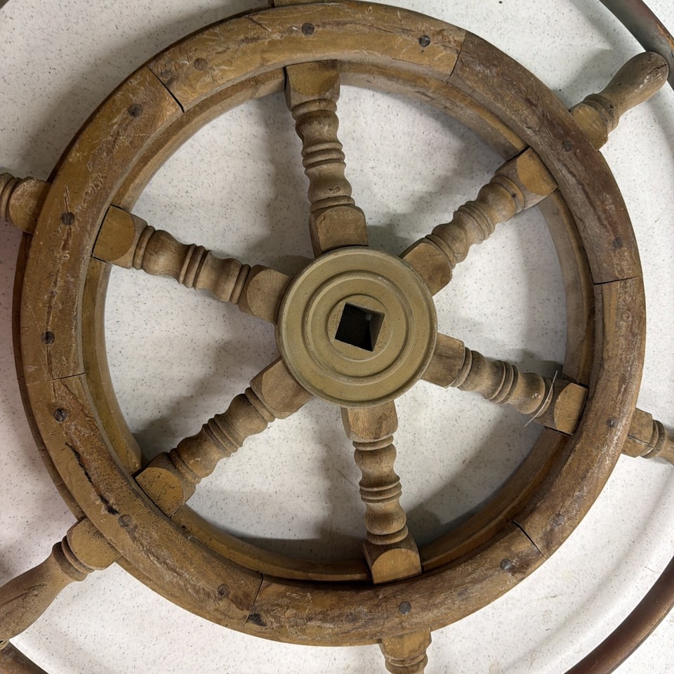 Vintage Boat Wooden Ship Wheel 36" with brass | eBay