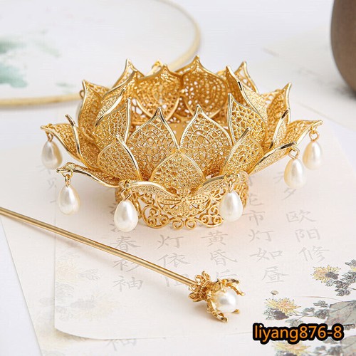 Headdress Hairpin Cos Chinese Hanfu Lotus Hair Crown Lady Hair Jewelry ...